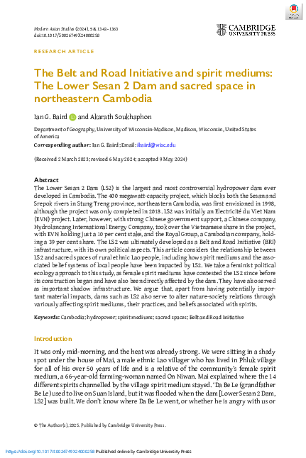 (PDF) The Belt and Road Initiative and Spirit Mediums: The Lower Sesan ...