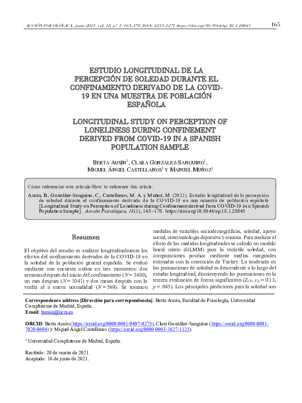 (PDF) Estudio longitudinal de la percepción de soledad durante el ...