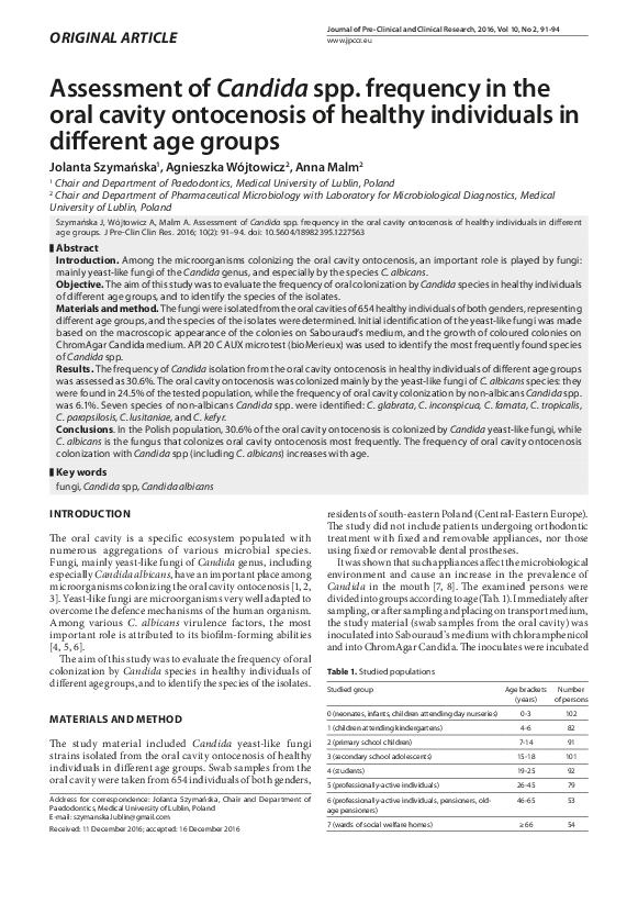 (PDF) Assessment of Candida spp. frequency in the oral cavity ...