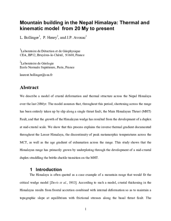 (PDF) Mountain building in the Nepal Himalaya: Thermal and kinematic model