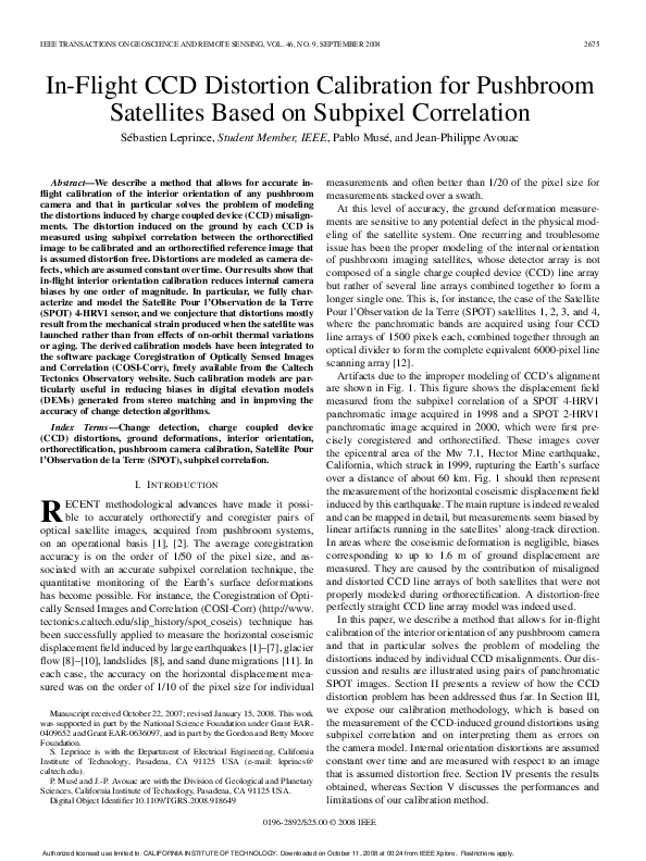 (PDF) In-Flight CCD Distortion Calibration for Pushbroom Satellites ...