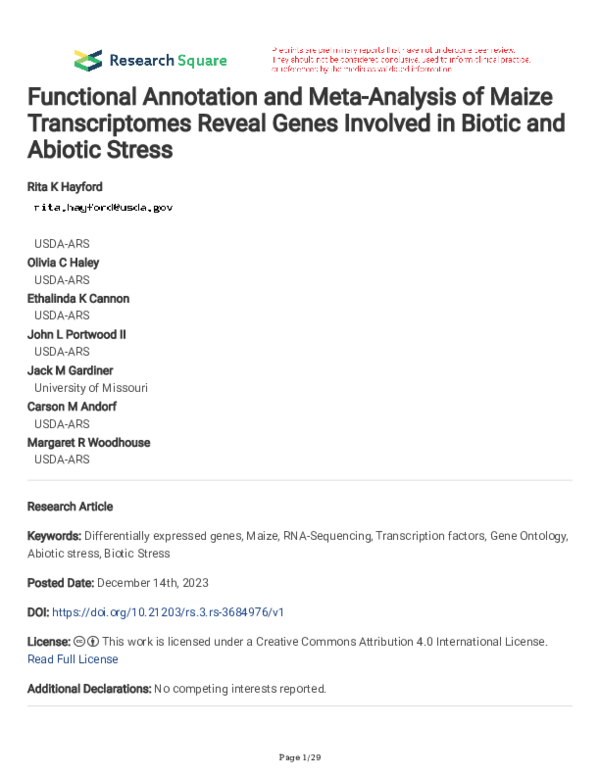(PDF) Functional Annotation and Meta-Analysis of Maize Transcriptomes ...