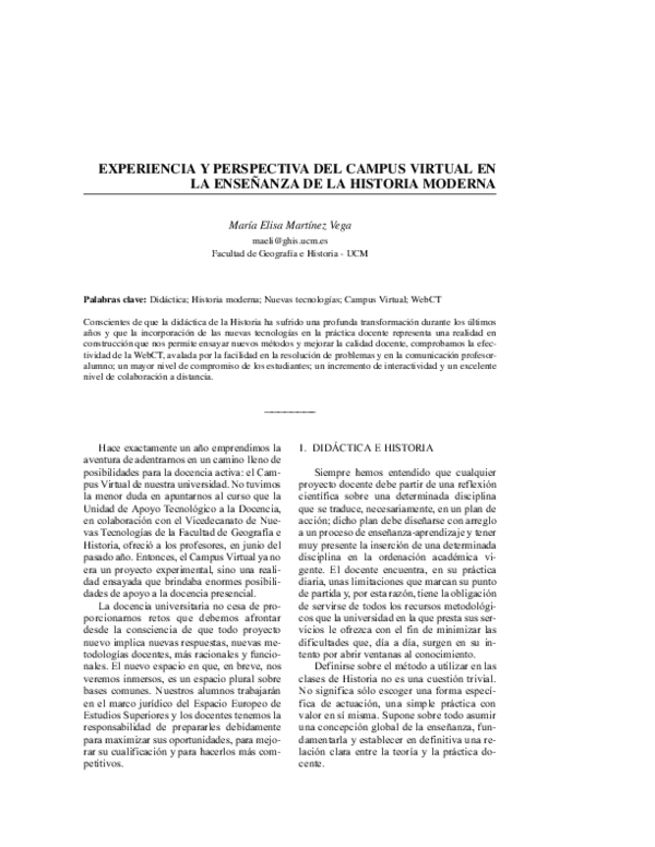 (PDF) Experiencia y perspectiva del campus virtual en la enseñanza de la historia moderna