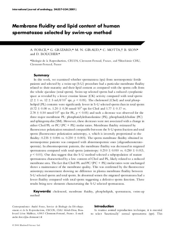 (PDF) Membrane fluidity and lipid content of human spermatozoa selected ...