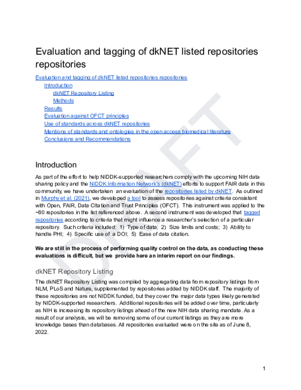 (PDF) Evaluation and tagging of dkNET listed repositories repositories