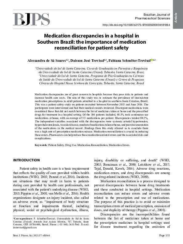(PDF) Medication discrepancies in a hospital in Southern Brazil: the ...