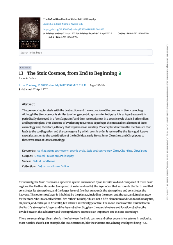 (PDF) The Stoic cosmos: from end to beginning