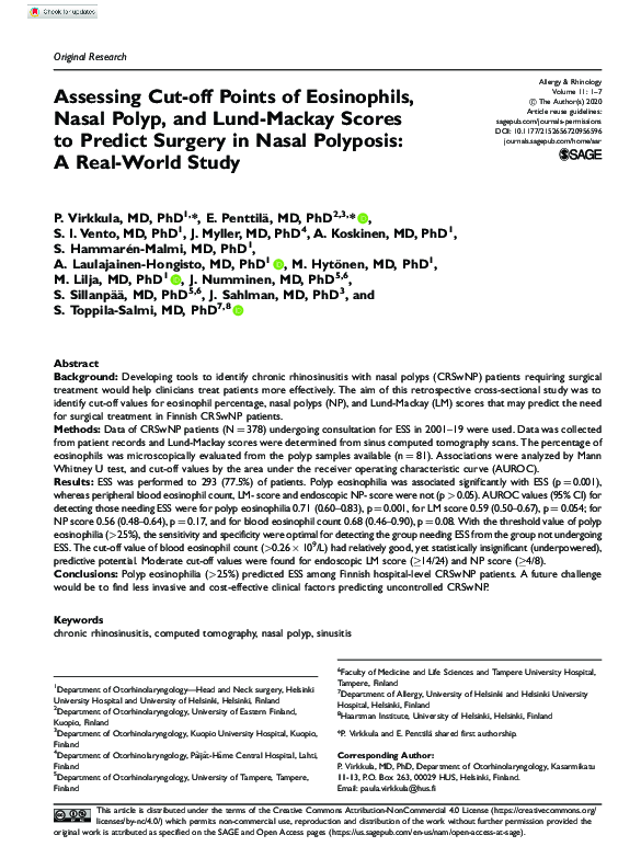 (PDF) Assessing Cut-off Points of Eosinophils, Nasal Polyp, and Lund ...
