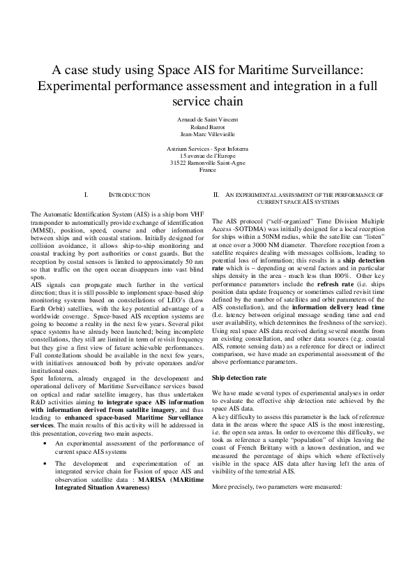 (PDF) A case study using Space AIS for Maritime Surveillance : Experimental performance ...