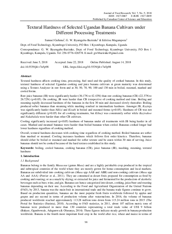 (PDF) Textural Hardness of Selected Ugandan Banana Cultivars under ...