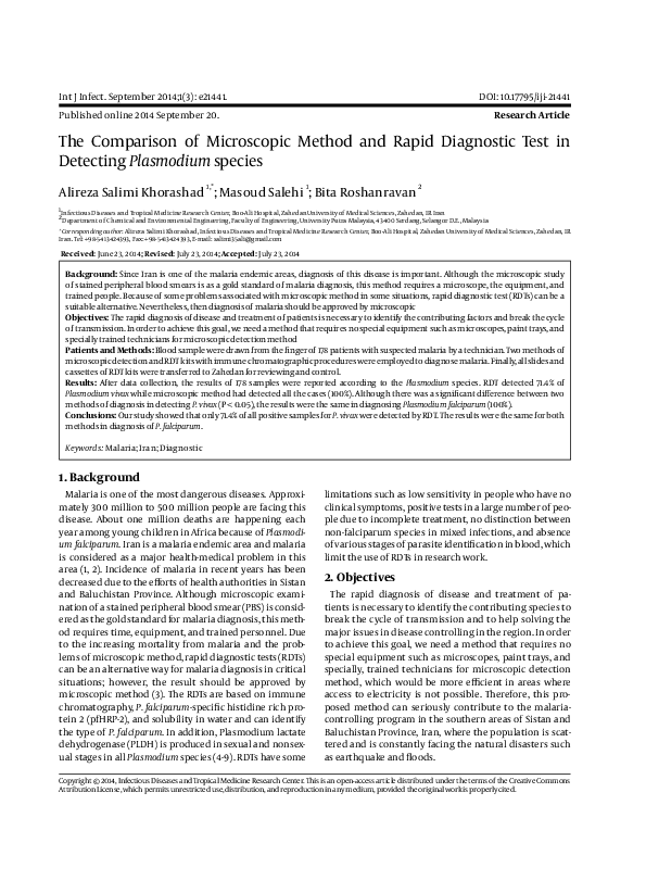 (PDF) The Comparison of Microscopic Method and Rapid Diagnostic Test in ...