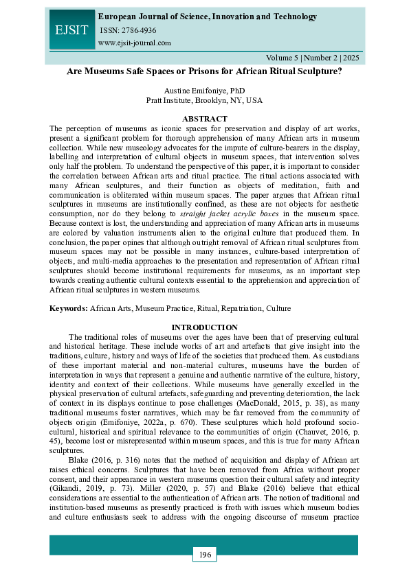 (PDF) Are Museums Safe Spaces or Prisons for African Ritual Sculpture