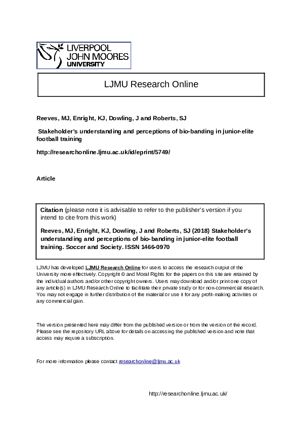 (PDF) Stakeholders’ understanding and perceptions of bio-banding in ...