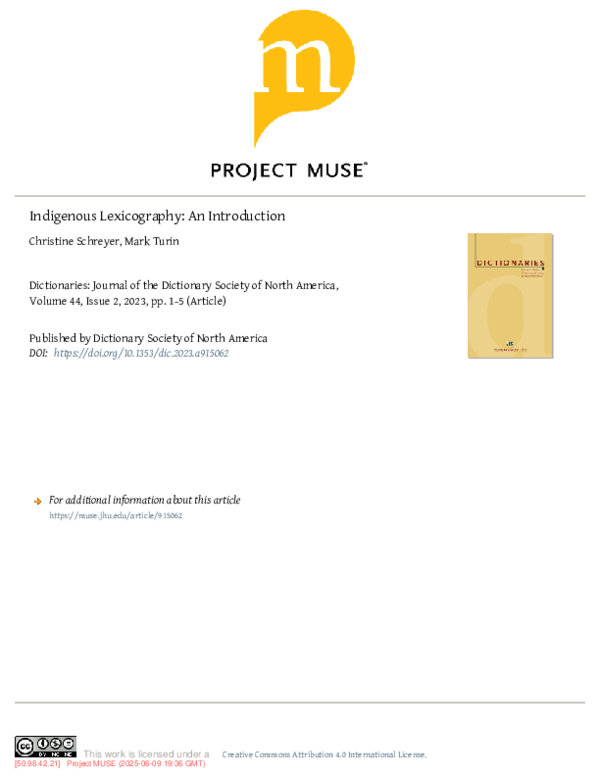 (PDF) Indigenous Lexicography: An Introduction