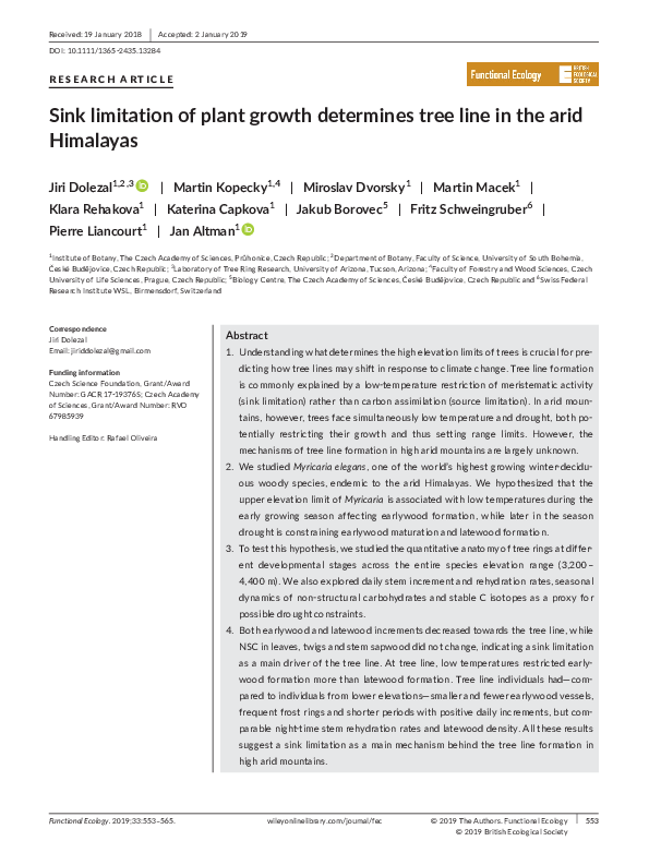 (PDF) Sink limitation of plant growth determines tree line in the arid ...