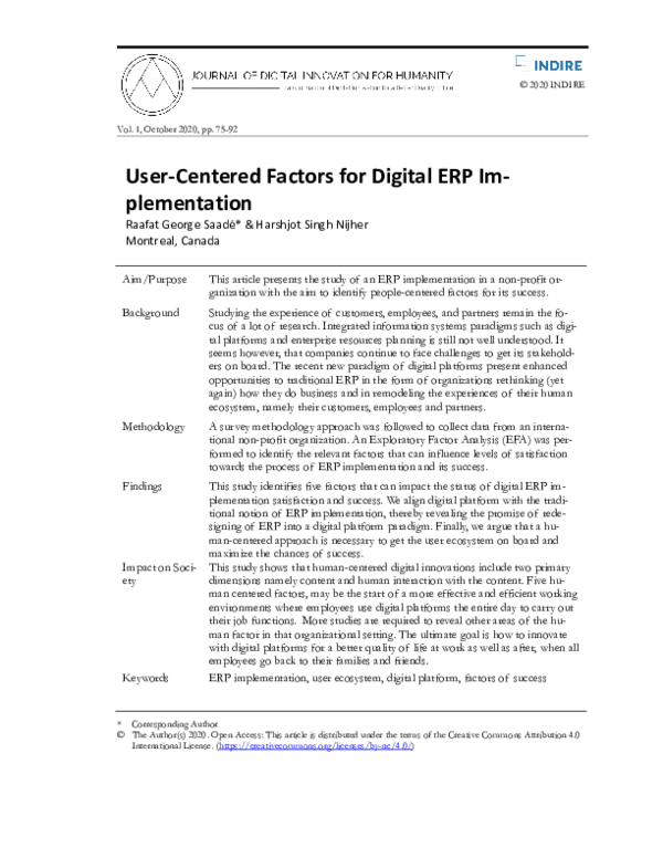 (PDF) User-Centered Factors for Digital ERP Implementation