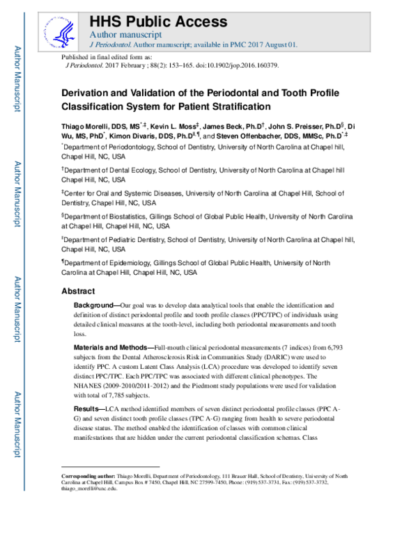 (PDF) Derivation and Validation of the Periodontal and Tooth Profile ...