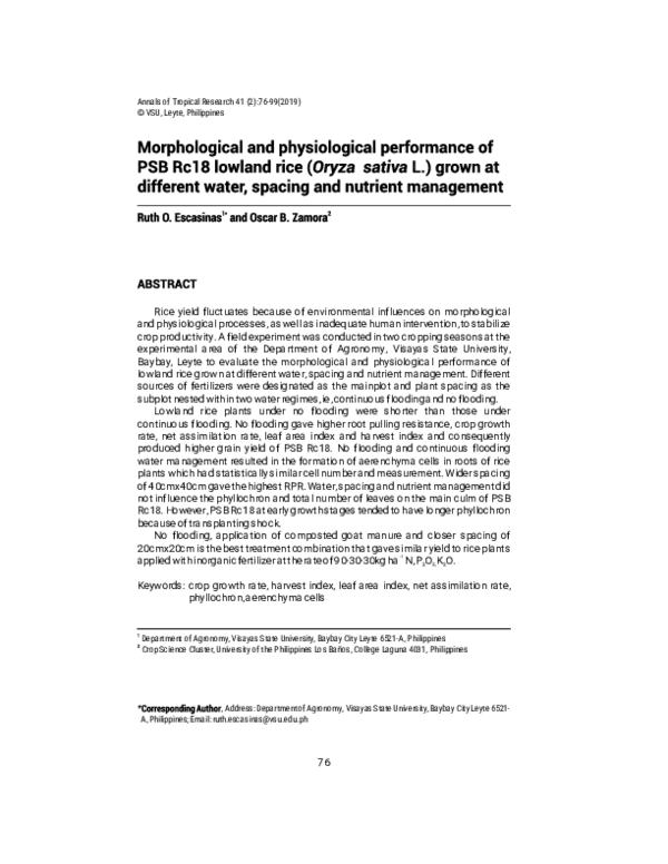 (PDF) Morphological and physiological performance of PSB Rc18 lowland ...