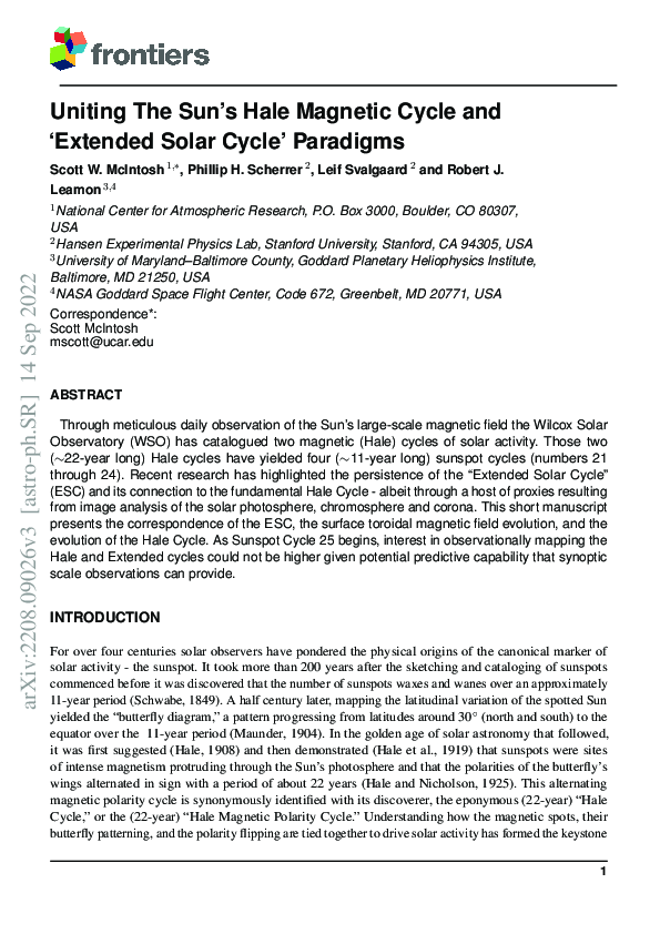 (PDF) Uniting The Sun's Hale Magnetic Cycle and `Extended Solar Cycle ...