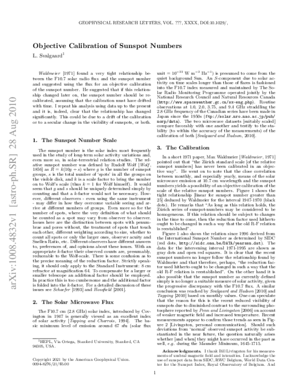 (PDF) Calibration of Sunspot Numbers