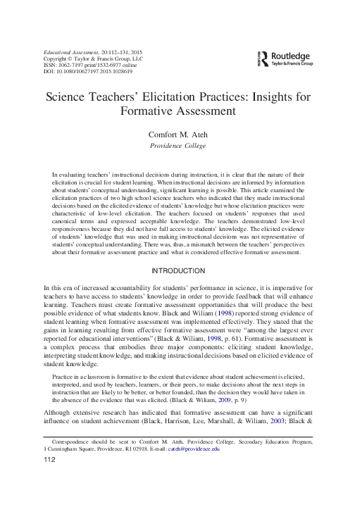 (PDF) Science Teachers' Elicitation Practices: Insights for Formative ...