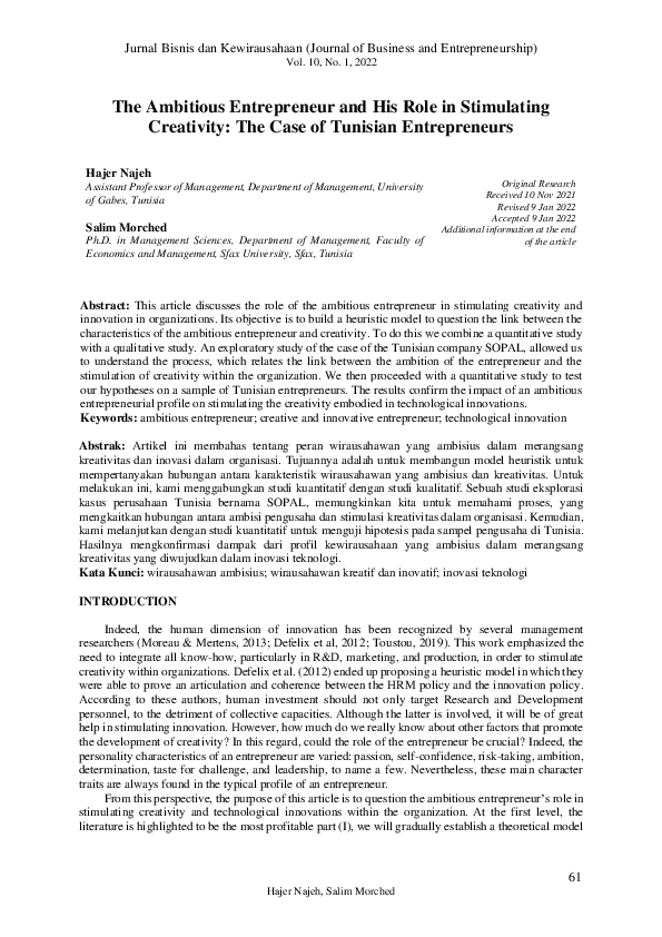 (PDF) The Ambitious Entrepreneur and His Role in Stimulating Creativity ...