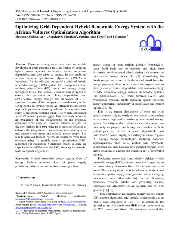 (PDF) Optimizing Grid-Dependent Hybrid Renewable Energy System with the African Vultures ...