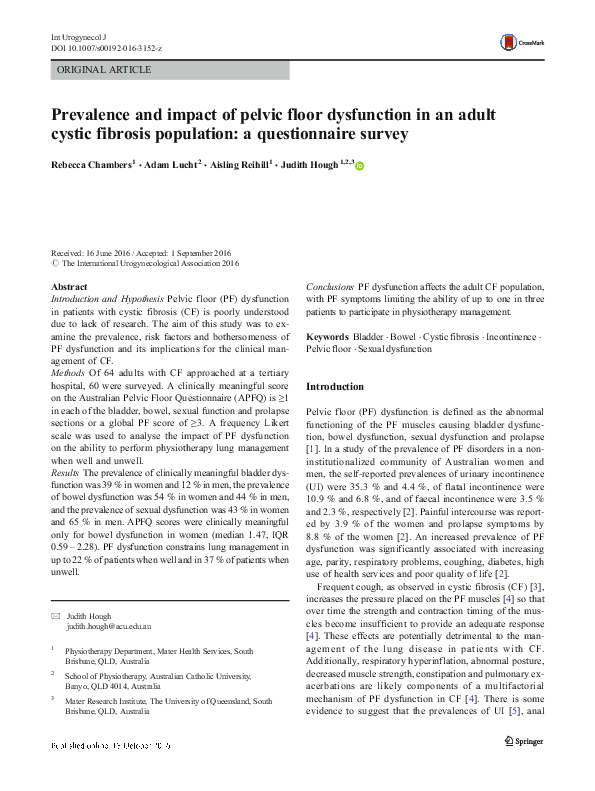 (PDF) Prevalence and impact of pelvic floor dysfunction in an adult ...