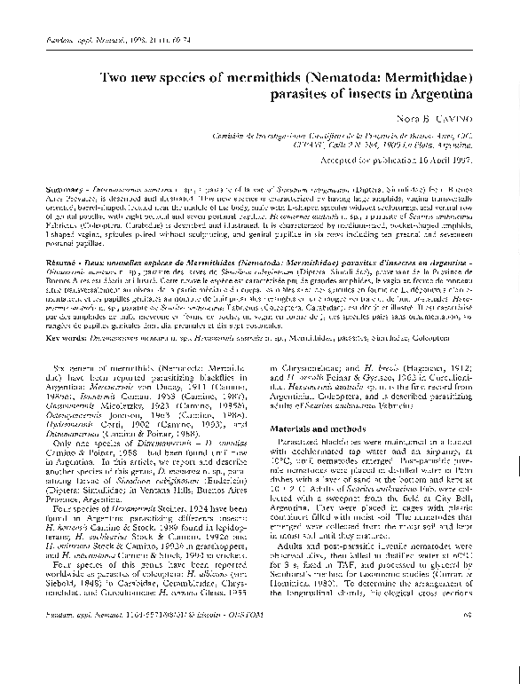 (PDF) Two new species of mermithids ( Nematoda : Mermithidae ...