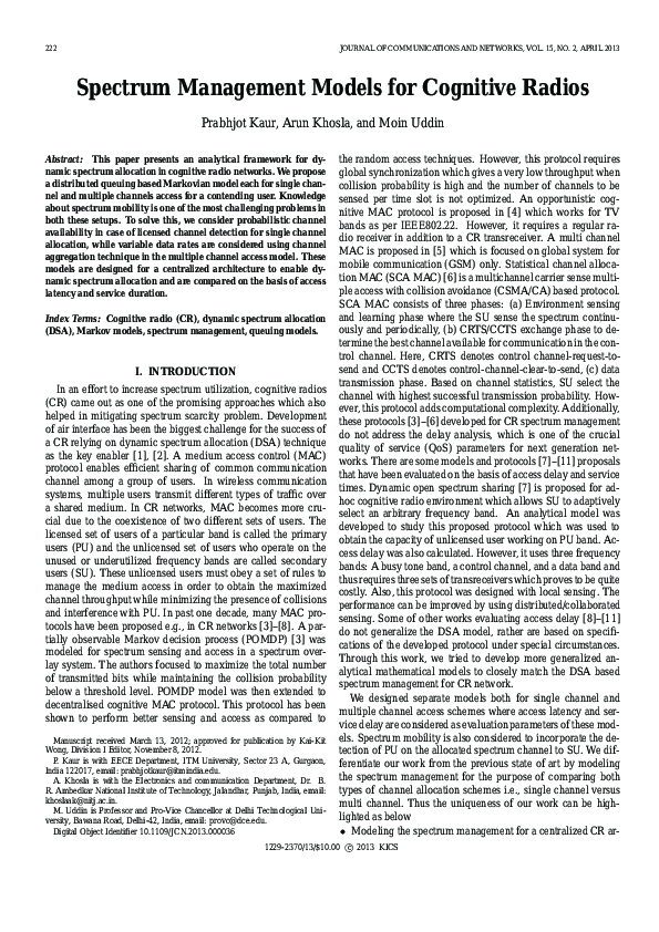 (PDF) Spectrum management models for cognitive radios