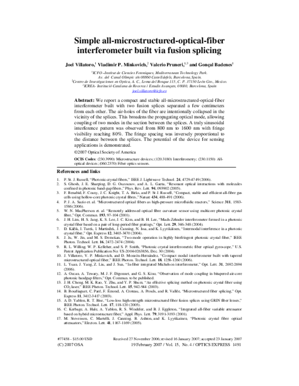 (PDF) Simple all-microstructured-optical-fiber interferometer built via fusion splicing