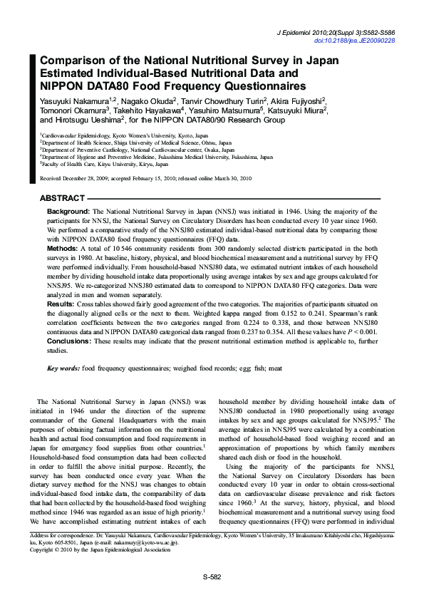 (PDF) Comparison of the National Nutritional Survey in Japan Estimated ...