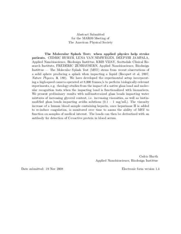 (PDF) The Molecular Splash Test: when applied physics help stroke patients