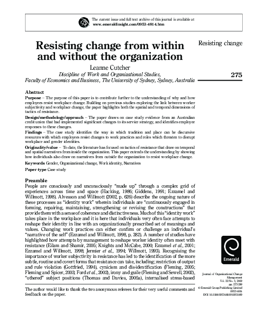 (PDF) Resisting change from within and without the organization