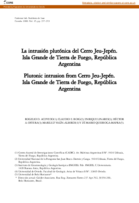 (PDF) Plutonic intrusion from Cerro Jeu-Jepén. Isla Grande de Tierra de ...