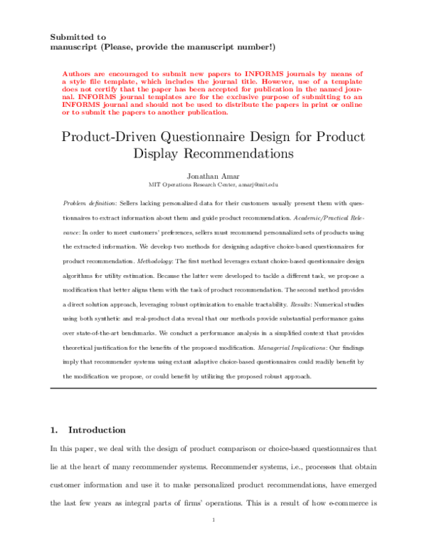 (PDF) Product-Driven Questionnaire Design for Product Display ...