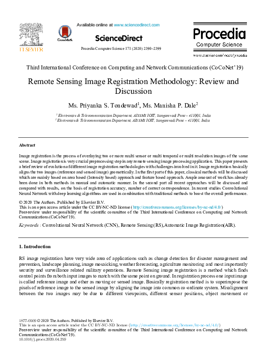 (PDF) Remote Sensing Image Registration Methodology: Review and Discussion