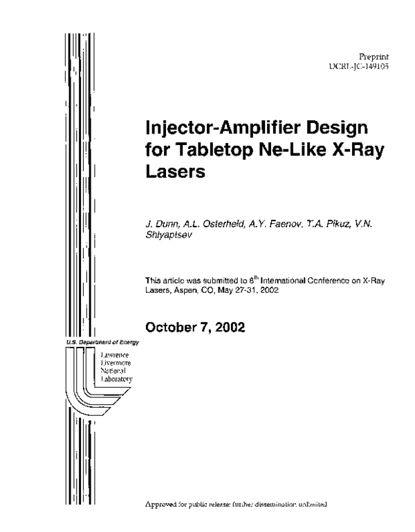 (PDF) Injector-amplifier design for tabletop Ne-like x-ray lasers