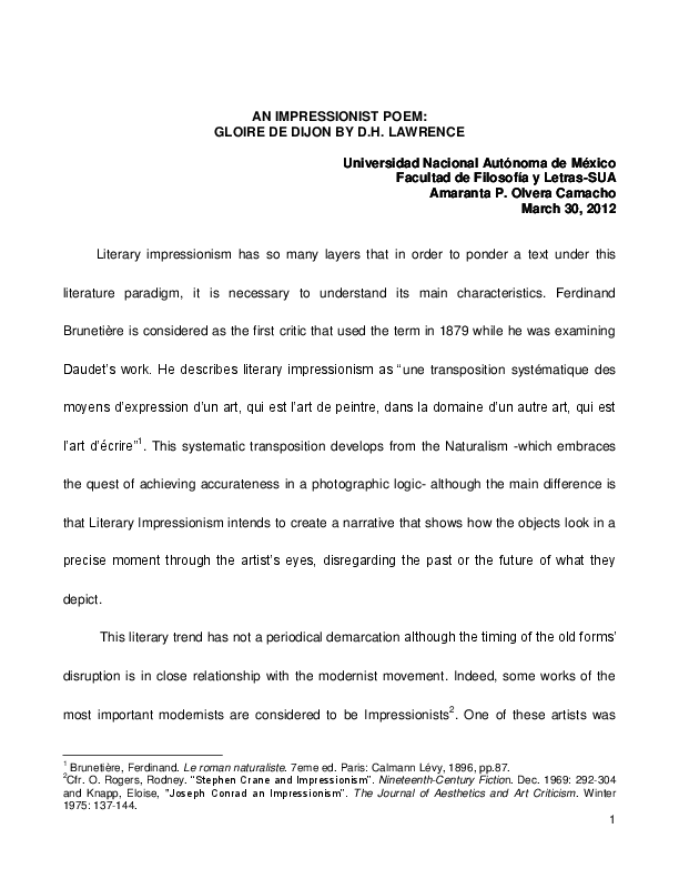 (DOC) An Impressionist poem: Gloire de Dijon by D.H. Lawrence