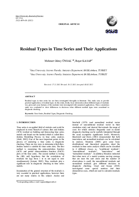 (PDF) Residual Types in Time Series and Their Applications