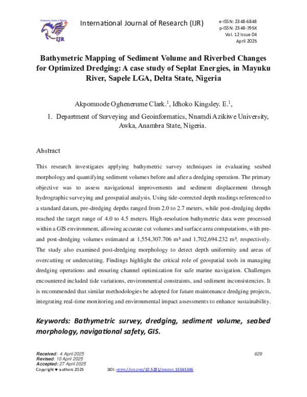 (PDF) Bathymetric Mapping of Sediment Volume and Riverbed Changes for Optimized Dredging: A case ...