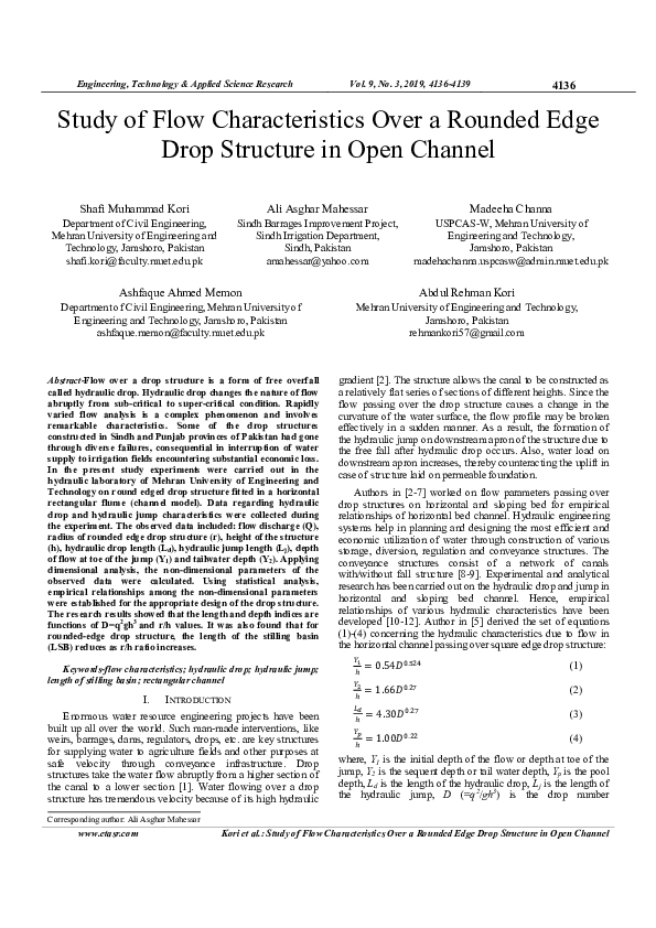 (PDF) Study of Flow Characteristics Over a Rounded Edge Drop Structure ...
