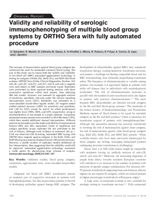 (PDF) Validity and reliability of serologic immunophenotyping of ...