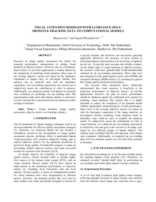 (PDF) Visual Attention Modeled with Luminance Only: From Eye-Tracking Data to Computational Models
