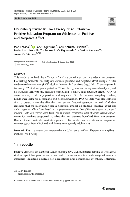 (PDF) Flourishing Students: The Efficacy of an Extensive Positive ...