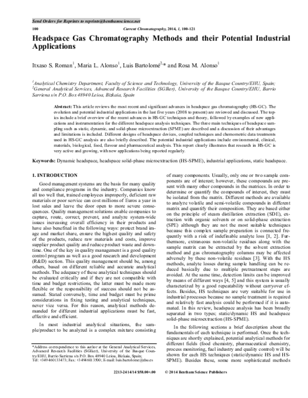 (PDF) Headspace Gas Chromatography Methods and their Potential Industrial Applications
