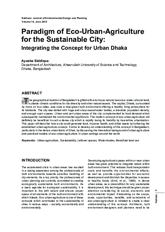 (PDF) Paradigm of Eco-Urban-Agriculture for the Sustainable City ...
