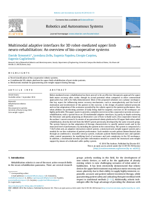 (PDF) Multimodal adaptive interfaces for 3D robot-mediated upper limb ...