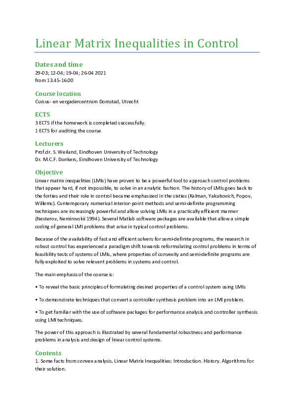 (PDF) Linear Matrix Inequalities in Control