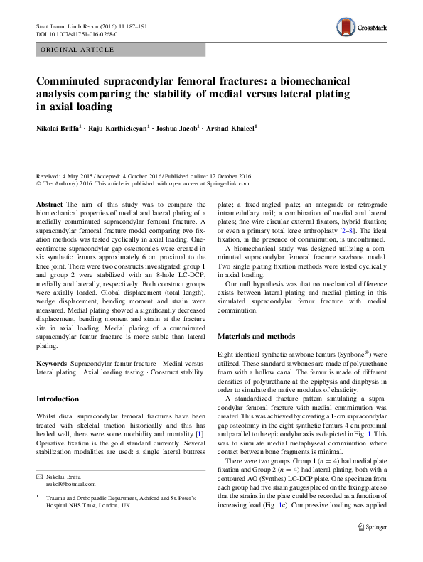 (PDF) Comminuted supracondylar femoral fractures: a biomechanical ...